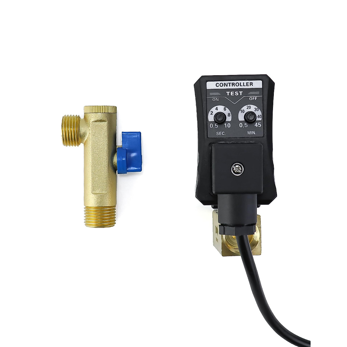 QWORK Automatic Timed Condensate Drain Valve with Steel Hose 1/4 Inch NPT Drain Valve Elbow Fitting, 1/2" Ac110v 2-way Direct-acting Drain Valve US Plug for Compressed Air