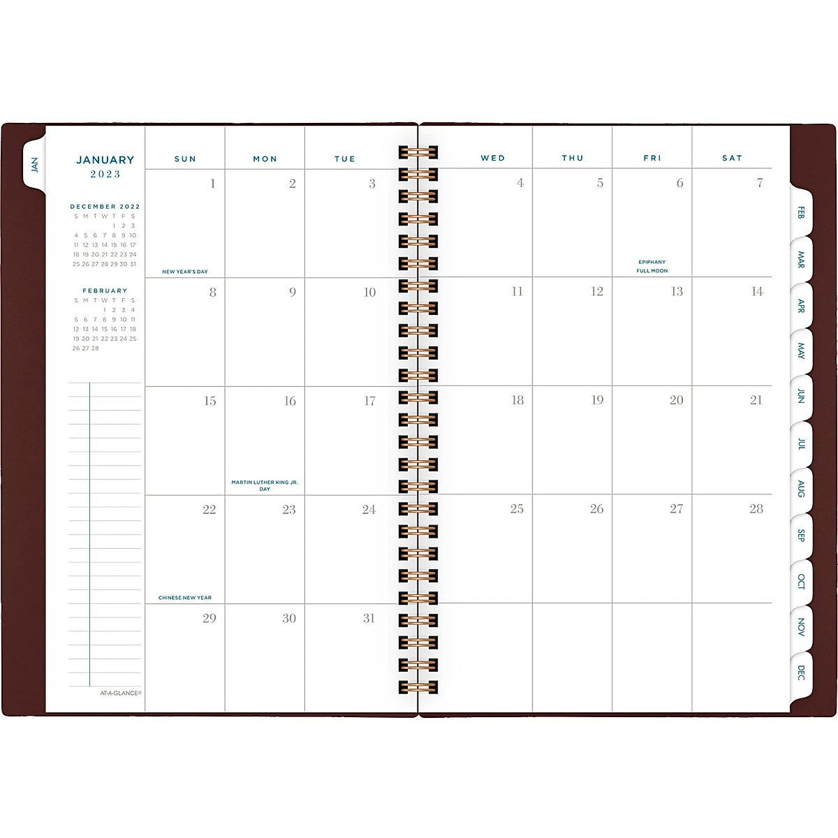 AT-A-GLANCE 2023 Weekly & Monthly Planner, 5-1/2" x 8-1/2", Small, Monthly Tabs, Signature, Maroon (YP200L50)