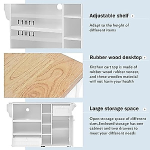 APATEN Rolling Kitchen Island Table on Wheels - Multifunctional Storage Cabinet with Drawer, Spice,Towel Rack and Microwave Cabinet - Versatile Kitchen Cart Sideboard(51 inch-White)