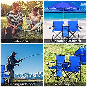 ReunionG Double Portable Camping Chairs, Blue 60D x 20.5W x 35H Inch