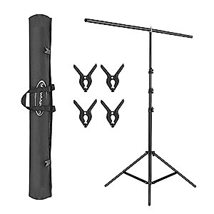 ShowMaven T-Shape Backdrop Stand 59in/150cm Wide 8.5ft Tall, Background Support Stand System with Carry Bag and 4 Clamps for Background, Photo and Video Studio