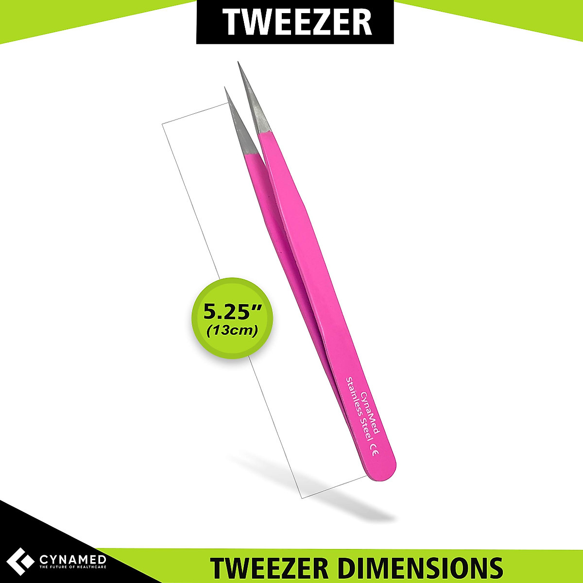 CynaMed Pink Eyelash Extension Tweezers Set (2-Pack) – Straight and Curved Stainless Steel Precision Tweezers for Volume Lash Extensions