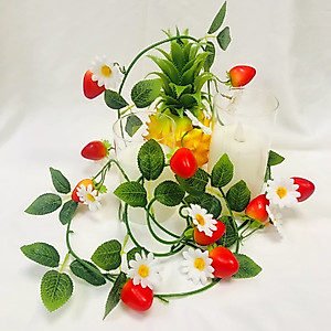Sezrgiu Artificial Strawberry Flower Plant Vine Strawberry White Flowers Garland for Valentine's, Wedding Birthday Garden Festival Indoor Decor (Strawberry Vine)