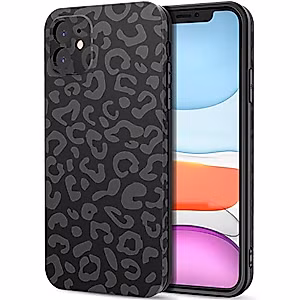 LOEV Phone Case for iPhone 11 Black Leopard Case, Cute Fashion Matte Cheetah Print [Not Rub-Off] Soft TPU Rubber Bumper Shockproof Protective Case Cover for Women Girls 6.1", Leopard Print Pattern