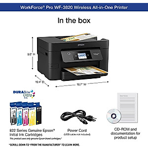 Epson Workforce Pro WF-3820 All-in-One Wireless Color Inkjet Printer for Office - Print Scan Copy Fax - 21 ppm, 8.5 x 14, 4800 x 2400 dpi, 35-Sheet ADF, Auto 2-Sided Printing, Ethernet, WiFi, USB