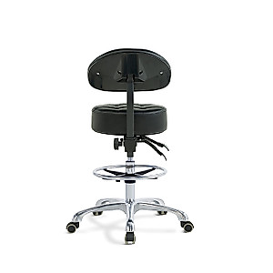 Grace & Grace Height Adjustable Rolling Swivel Tall Stool Chair with Back Support,Heavy Duty Stool with Wheels for Salon,Massage, Factory, Shop,Work (Black,with Back Support)