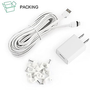 16.4Ft/5m Power Cable for Ring Spotlight Cam Plus/Pro (Battery), Weatherproof Outdoor Cable with Power Adapter Continuously Charging Your Ring Camera - White