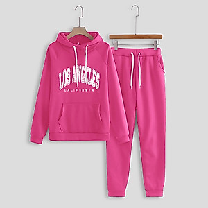 TTBDWiian Plus Size Two Piece Sets for Women Casual Letter Graphic Hooded Sweatshirt Jogging Pant Sport Drawstring Tracksuits