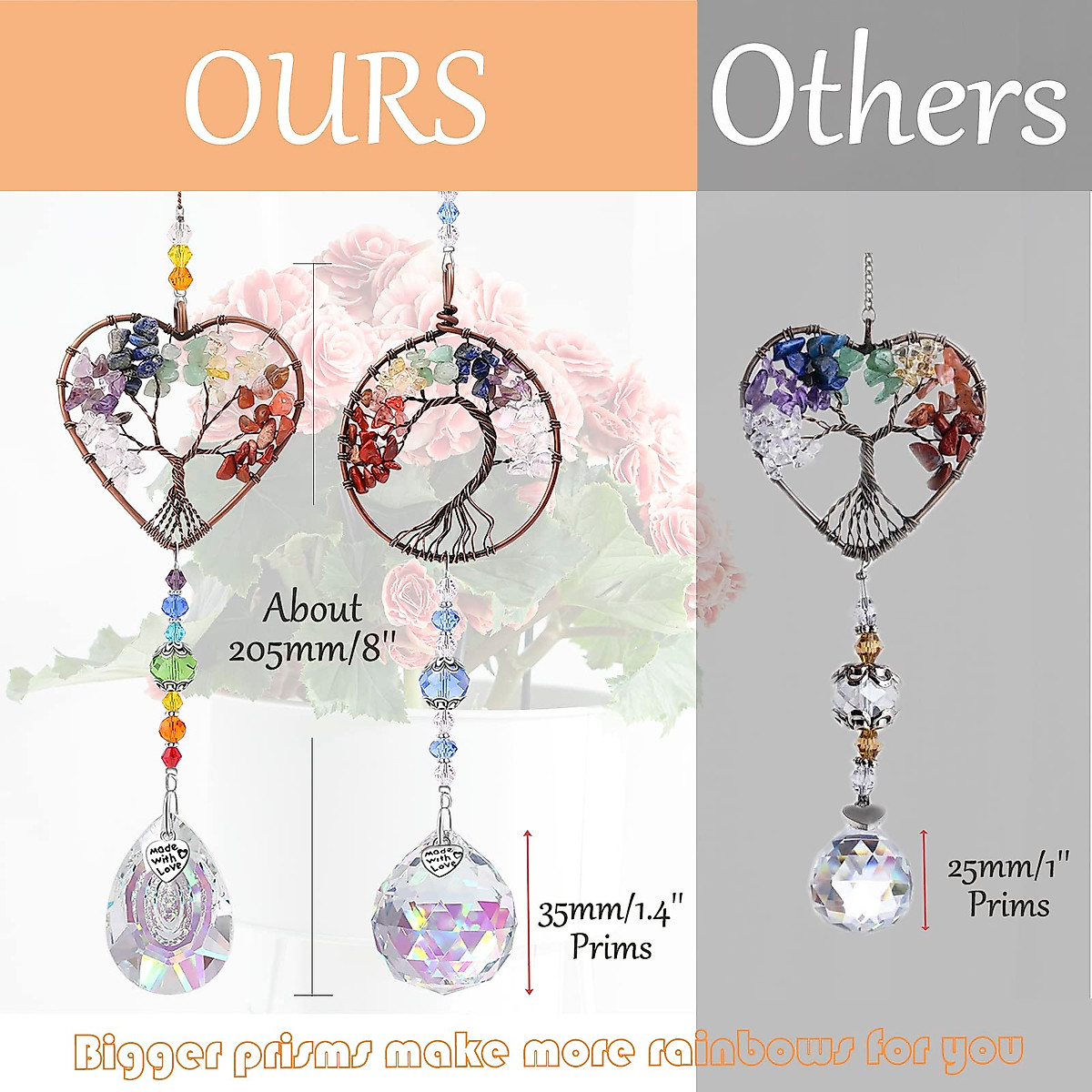 3pcs Crystal Suncatchers for Windows Hanging Tree of Life Sun Catchers Decor with Prisms for Home Indoor Outdoor Car Making Rainbows