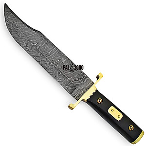 PAL 2000 KNIVES DBK-9914 Custom Handmade Damascus Steel Hunting Bowie Blade Knife Micarta Handle