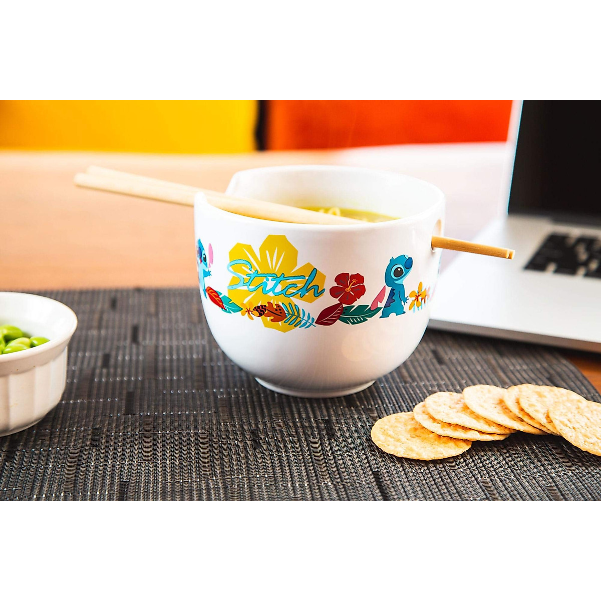 Robe Factory LLC Disney Lilo & Stitch Japanese Dinnerware Set | 16-Ounce Ramen Bowl, Chopsticks