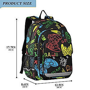 Vnurnrn Kids Backpack Abstract Pattern in Game Style Print Big Storage Multi Pockets 17.7 IN School Backpack with Chest Buckle Reflective Strip for Boys Girls 6+ years in Primary Middle High School