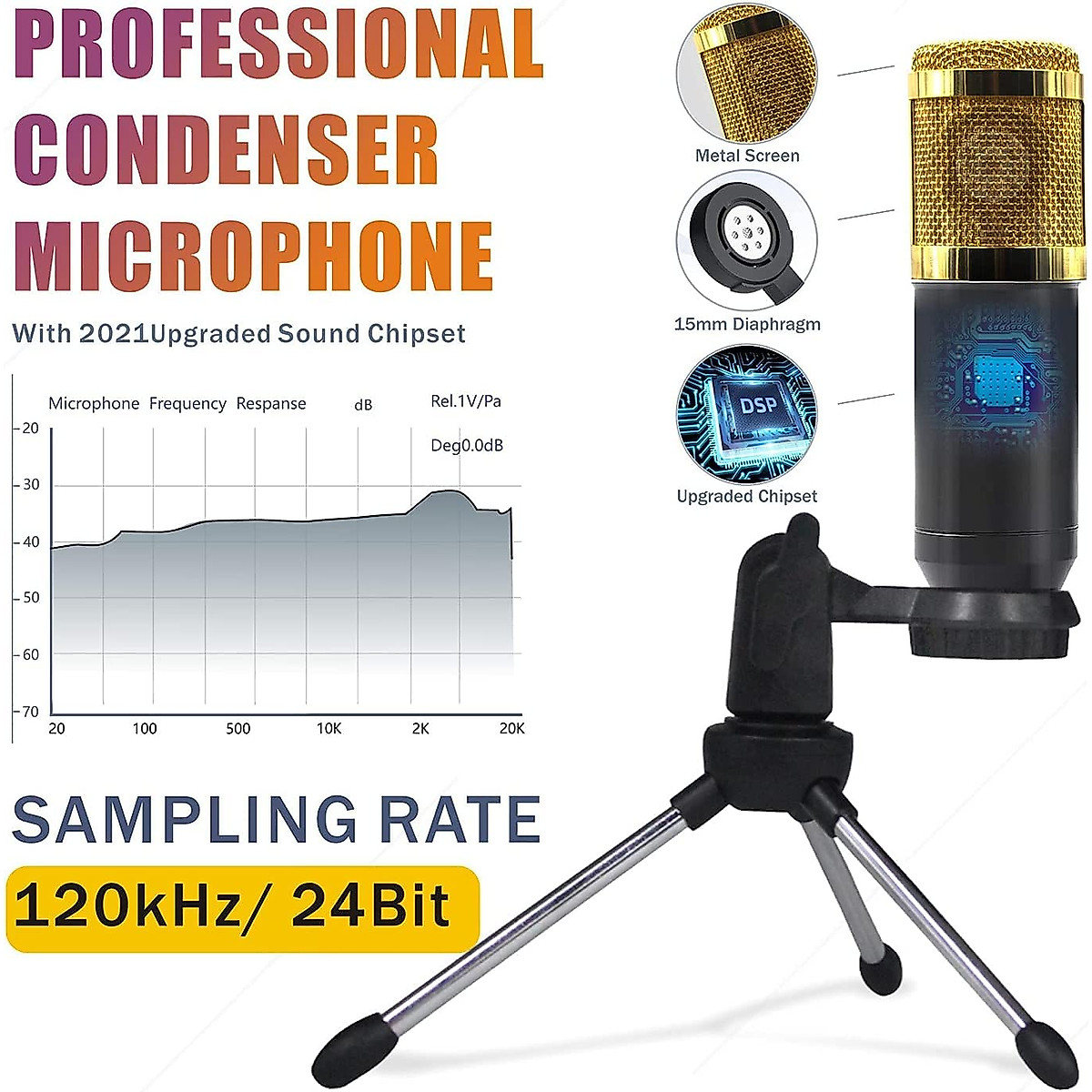 Podcast Equipment Bundle, SINWE Condenser Microphone with Tripod Stand and Professional Audio Mixer for Studio Recording Vocals, Voice Overs, Streaming Broadcast and YouTube Videos