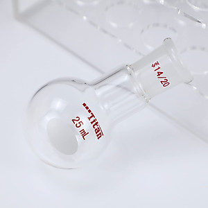 ADAMAS-BETA Lab Boiling Flasks 25mL Single Neck Round Bottom Boiling Flasks Borosilicate Glass with 14/20 Standard Taper Outer Joint