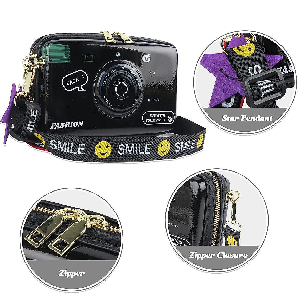 KUANG! Women Fashion Camera Shaped Crossbody Handbag PU Leather Vintage Shoulder Bag Novelty Clutch Box Purse