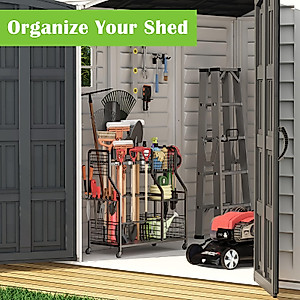 Felnuhee Garden Tool Organizer for Garage, 3 Tier Utility Yard Tool Organizer and Storage Holder with Wheels, Large Garden Tool Rack with Extra Storage Basket for Garden/Shed/Garage/Yard/Basement/Lawn
