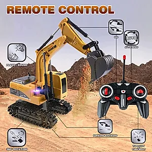 Vanzer RC Excavator Toy, Remote Control Hydraulic Toy Car for 6,7, 8, 9-14 Year Old Boys Girls, Construction Tractor Vehicle, Rechargable Engineering Digger Truck, Best Birthday Gifts for Kids