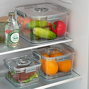 3-pack Vegetable and Fruit Storage Containers for Fridge Organizer Produce Saver Containers for Refrigerator Lettuce Berry Salad Cabbage Keeper , Kitchen Organization with Lids and Air Vents (Grey)