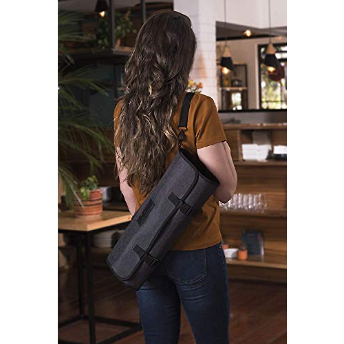 Asaya Chef Knife Roll Bag - 20 Total Pockets for Knives and Kitchen Utensils - Made with Stain Resistant Waxed Nylon - For Chefs and Culinary Students - Knives Not Included(Black)