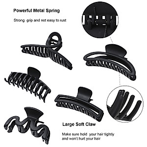 5PCS Large Claw Hair Clips for Thick Hair Big Banana Hair Clips for Women Nonslip Strong Hold Hair Claw Clip (Matte Black)