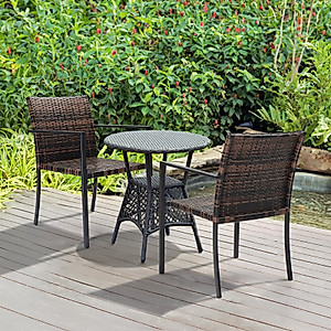 VINGLI Stackable Wicker Chairs Outdoor Dining Chairs Set of 4, All-Weather Patio Ratten Chairs Furniture for Garden Porch Backyard Deck Fire Pit, Capacity 350 lbs, Brown