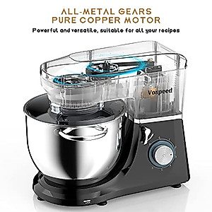 Vospeed Stand Mixer, 7 QT 660W 6+P Speed Tilt-Head Kitchen Mixer, with Stainless Steel Mixing Bowl, Beater, Dough Hook, Whisk, for Household (Black)