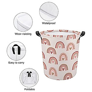 RENJUNDUN Hearts And Rainbows Laundry Basket Foldable Laundry Hamper with Handles Collapsible Laundry Bucket for Toy Clothes Book 17.3inch H x 16.5inchD
