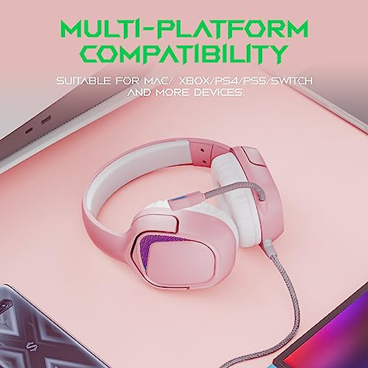 Black Shark Gaming Headset for PS4 PS5 PC Xbox One Switch, Noise Cancelling Wired 3.5mm Gamer Headphones with Microphone, Over Ear, LED Light, Deep Bass Surround Soft Memory Earmuffs for Computer