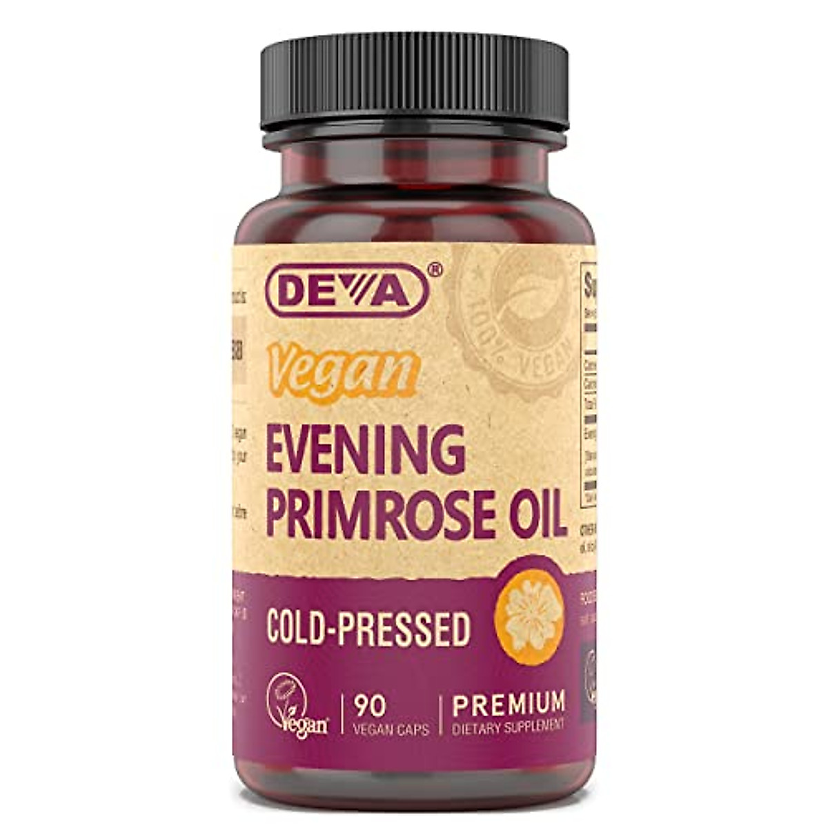 DEVA Vegan Evening Primrose Oil, Cold-pressed, Unrefined, 90 Capsules, 1-Pack