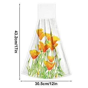 Aslsiy Yellow Orange Poppies Hanging Kitchen Towels Spring Wildflowers Bathroom Hand Tie Towel Fast Drying Dish Tea Towels for Bath Tabletop Gym Home Decor Set of 2