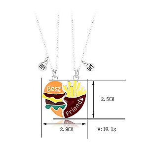 Hewill Matching Best Friends Necklace Cute Love Heart Hamburger Fries Friendship Necklace for Women Men BFF Necklace for 2 Set