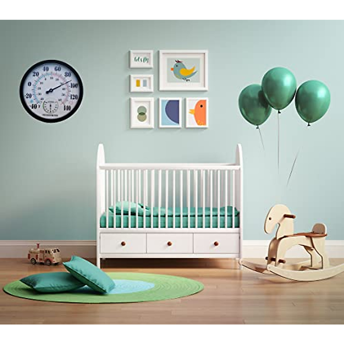 LayscoPro Indoor Outdoor Thermometer Garden Wall Patio Weather Thermometer Hygrometer, No Battery Needed Large Number for Easy Reading, Hanging Decor Round 10" in Diameter (Black)