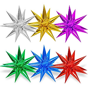 78Pcs Explosion Star Balloons, SHAIDOJIO, 12 Point Colorful Foil Cone Mylar Balloons with 1pcs Balloon Ribbon for Party Supplies, Birthday, Wedding, Graduation Balloons (78pcs 6 Colors)