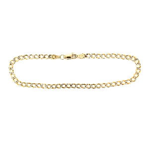 Real 10k Two Tone (Yellow & White) Gold Hollow Curb Cuban Link Anklet Beach Bracelet 3.5mm,10 Inch for Women