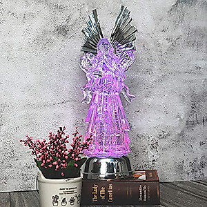 Eldnacele 14" Christmas Angel Globe Water Glittering Angel Figurine, Battery Operated Color Changing Angel Statue Light for Tabletop Deocration, Angel with Trumpet from Daughter