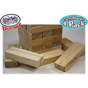 Matty's Toy Stop Mini Wooden Tower 36 Piece Stacking Game (4.25") Gift Set Party Favor Bundle - 4 Pack