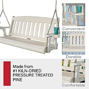 Amish Casual Heavy Duty 800 Lb Mission Treated Porch Swing with Hanging Chains and Cupholders (4 Foot, Semi-Solid White Stain)