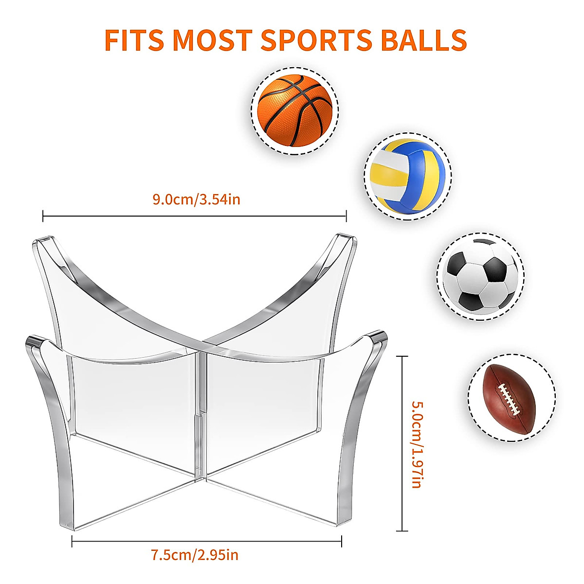 CANIPHA Acrylic Ball Stand Holder,Ball Display Stand for Football Basketball Soccer Ball Holder,Rugby Ball Volleyball Sports Ball Storage Rack,Trophy Autograph Memorabilia Display Cases(Clear,3 Pcs)