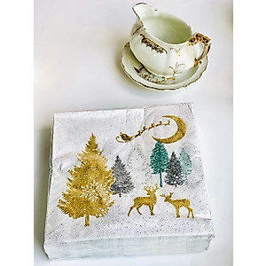 Nantucket 40-ct 13x13 Golden Deer Magic Christmas Napkins | Golden Winter Napkins for brunch party each 6.5''x6.5'' folded, 13''x13'' unfolded 4013315335
