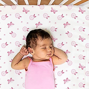 The Peanutshell Pink Butterfly Crib Sheet Set for Baby Girls, 4 Pack
