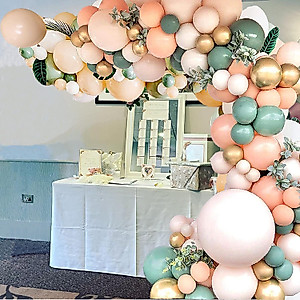 140Pcs Sage Green Peach Blush Pink Balloon Garland Arch Kit for Baby Bridal Shower Wedding Jungle Safari Theme Birthday Party Decorations