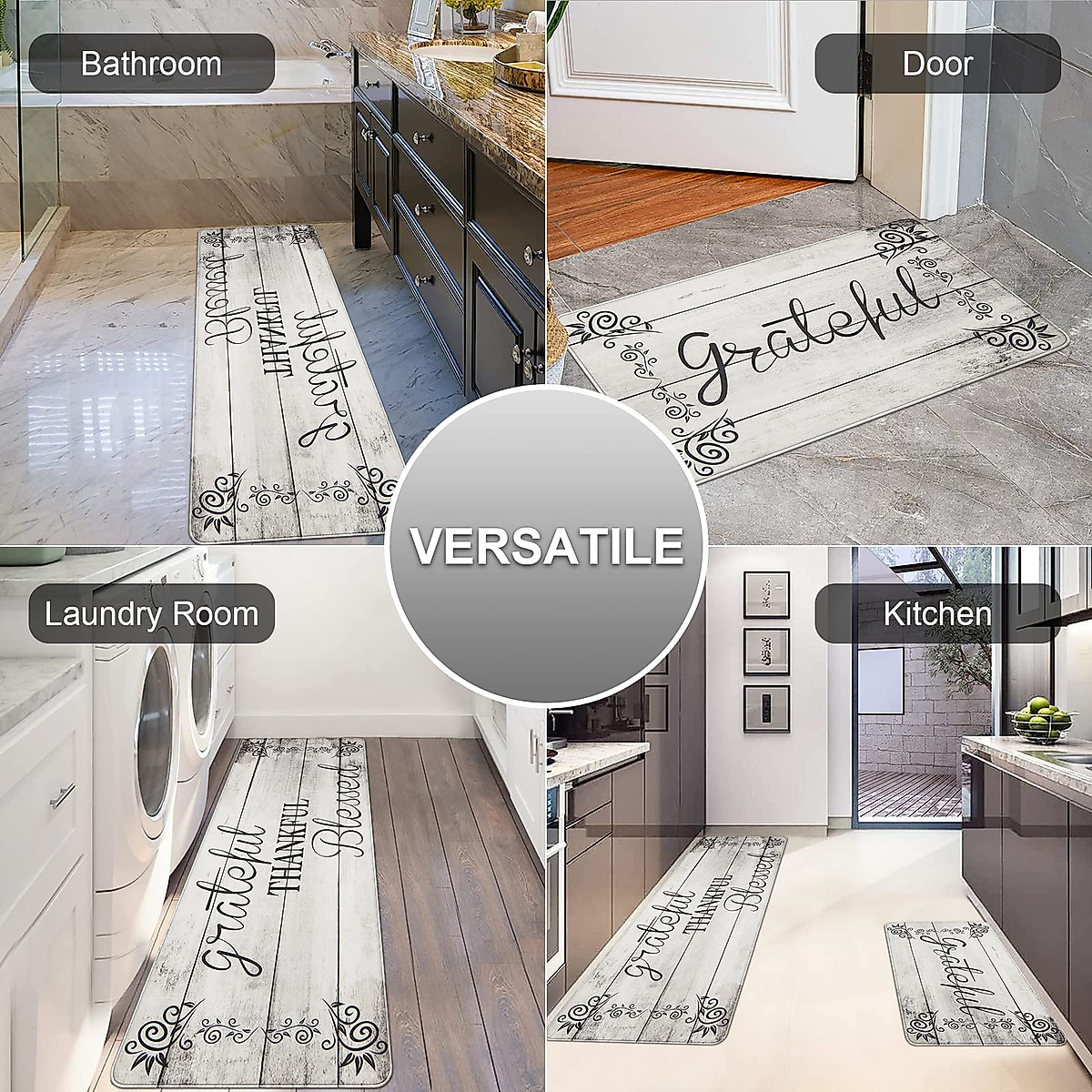 HEBE Anti Fatigue Kitchen Mat Set of 2 Non Slip Cushioned Kitchen Mats for Floor Waterproof Farmhouse Kitchen Rugs and Mats Set Comfort Standing Desk Mat Carpet for Sink,Office,Laundry