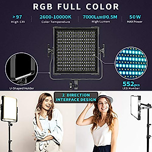 Switti RGB Video Light, Full Color Studio Photography Lighting Kit, 50W LED Panel Light with Softbox, 552 LEDs/CRI 97+, 2600K-10000K/0-360 Adjustable Colors/9 Kinds of The Scene Lights