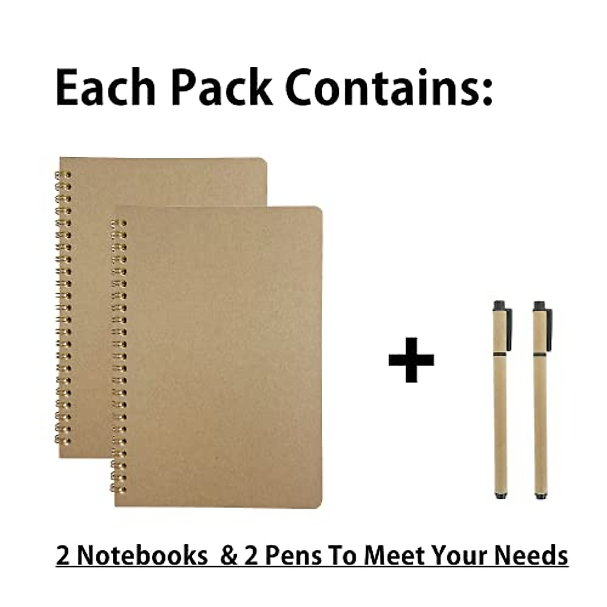 AOU Graph Paper Spiral Notebook, A5 Grid Journal with Thick Paper, 2-Pack, 8.3" x 5.7", 50 sheets/100 pages, Hard Cover Graph Ruled Notepads for School&Office, with 2 Pens (Brown)