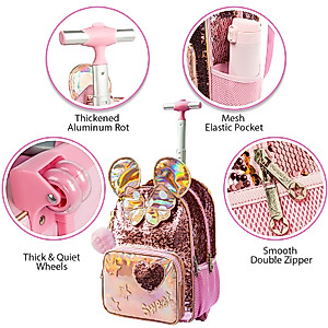 Rolling Backpack 16 Inch Kids Backpack School Backpack, 3 IN 1 Bookbag Set for Girls