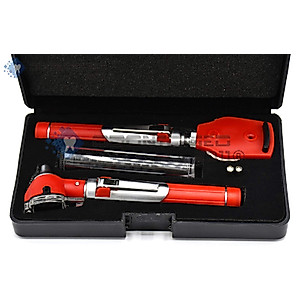 OdontoMed2011® Led Pocket Otoscope Set !Double Handle ! 2 Free Replacement Bulbs ! Bright Light Led (Red)