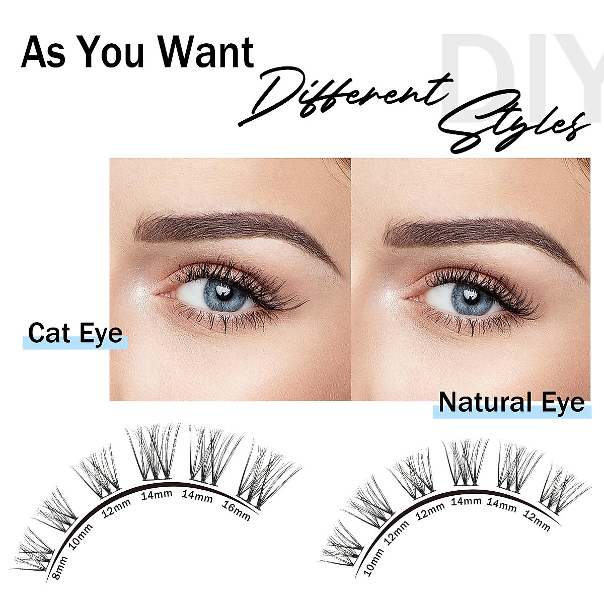 Mayhug Lash Clusters Eyelash Clusters 96 Pcs Individual Lashes D Curl, 0.05 Super Thin Band DIY Cluster Eyelash Extensions, Wispy Lash Clusters Mix 8-16 False Eyelashes Natural Look (MUGGY)