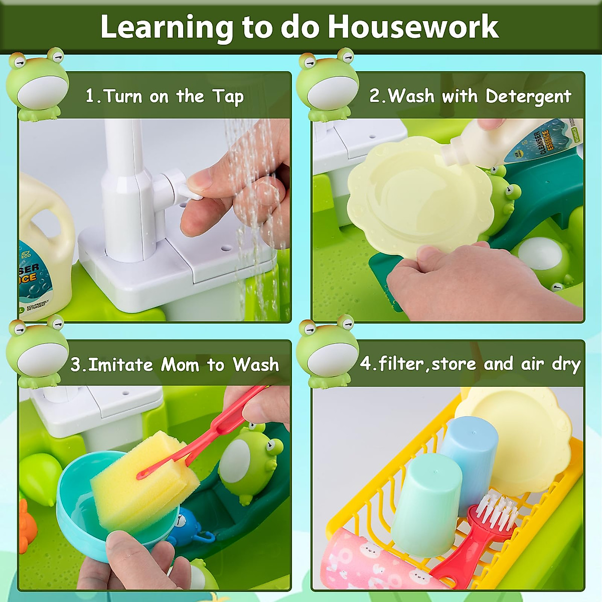 Farafox Play Sink with Running Water, Kitchen Sink Toys with Automatic Water Cycle System,Kids Kitchen Role Play Dishwasher Toys/Play Kitchen Toy Accessories for Boys Girls