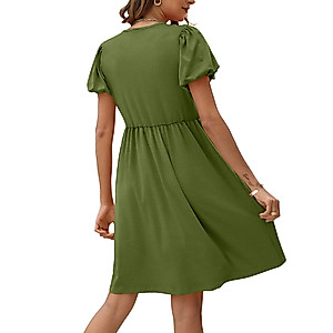 V Neck Womens Dresses Spring Casual Knee Length Summer Army Green Dress XL