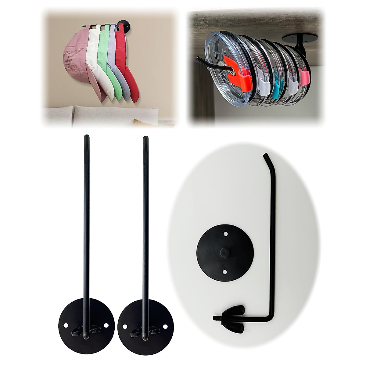 ASENAME Cup Lid Organizer, 7.67in Tumbler Lid Organizer, Used for Kitchen Cabinet Organization， Under Cabinet Tumbler Lid Organizer, Suitable for Cup and Lid Organizer(Round 2 Pcs)